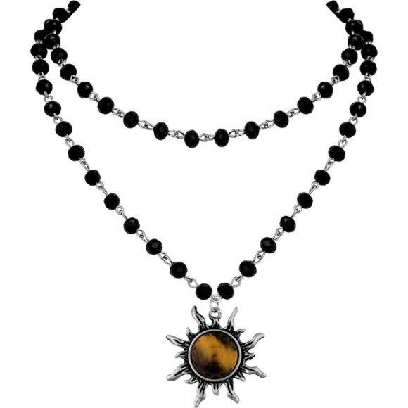 Jewelry | Gothic Tigers Eye Sun Double Chain Choker Necklace Black Bead ...